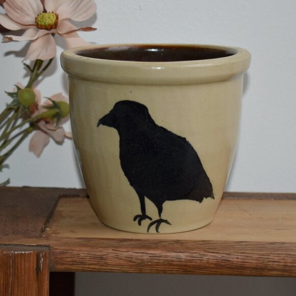Accents | Vintage Antique Hand Painted Little Crow Raven Bird Pot ...